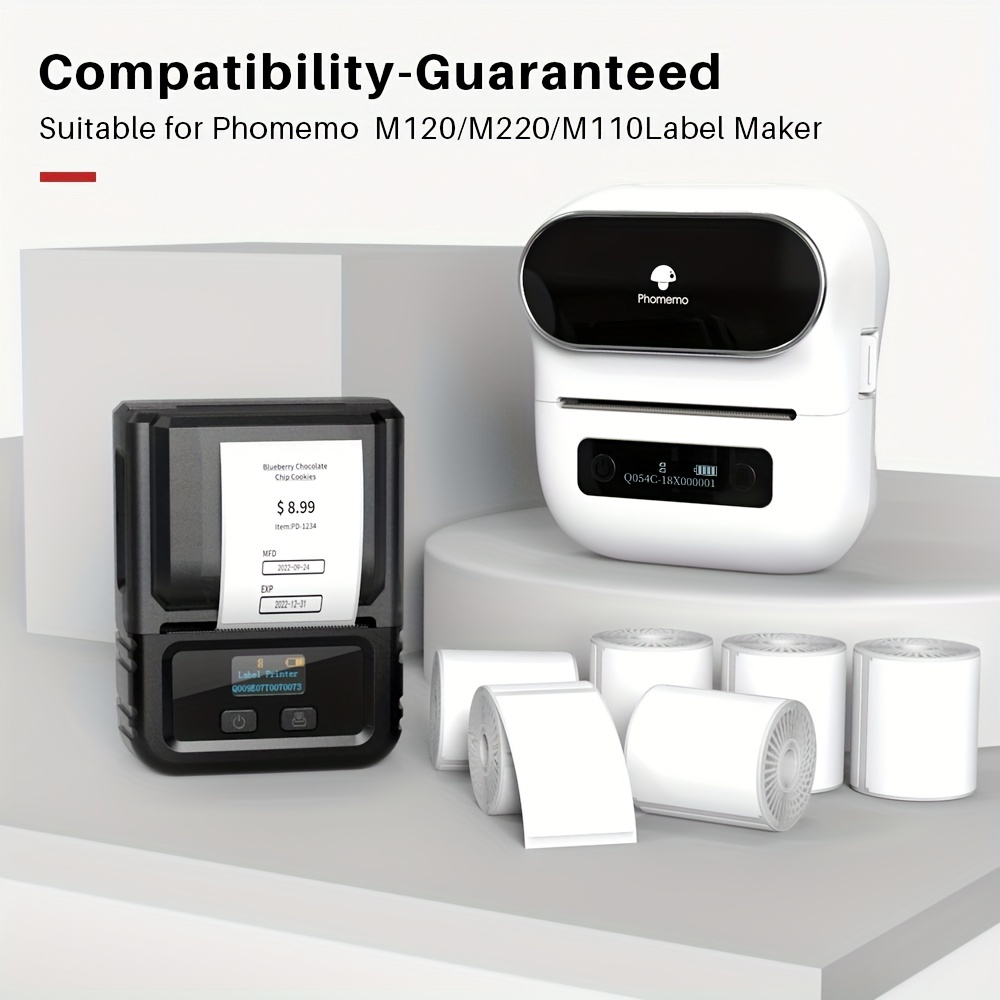 테무 TEMU M120/M110/M220/M200 라벨 프린터용 Phomemo 다목적 정사각형 자체 접착 라벨, 1.96"x3.14"(50x80mm),100 라벨/롤, 흰색 ...
