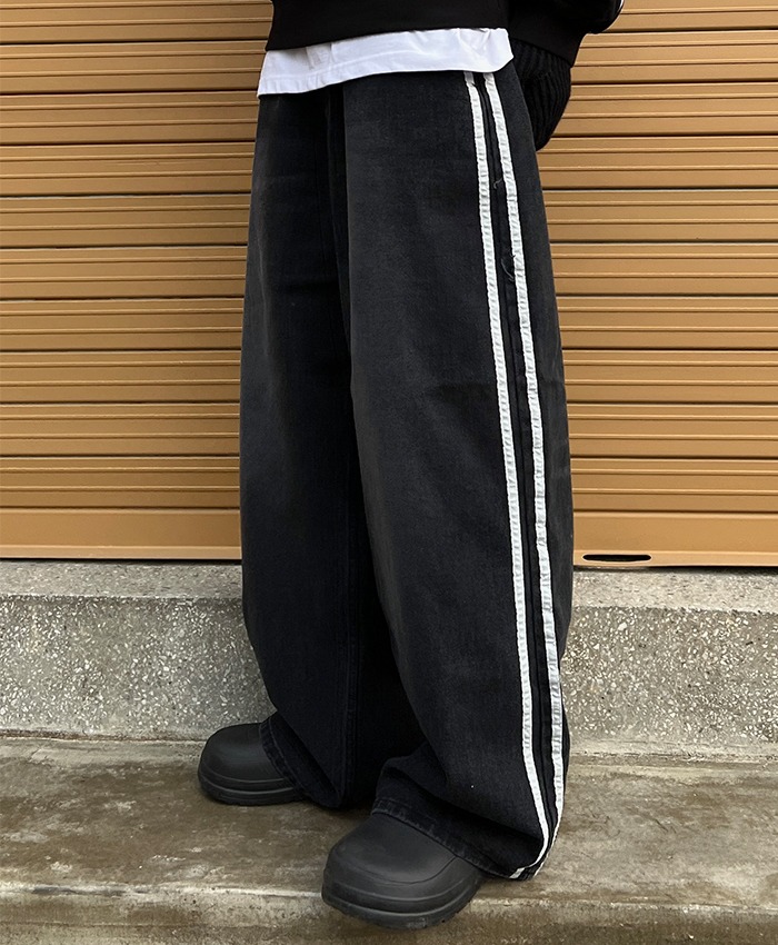 제나더 Track Line Wide Denim (2C) - 위시버킷