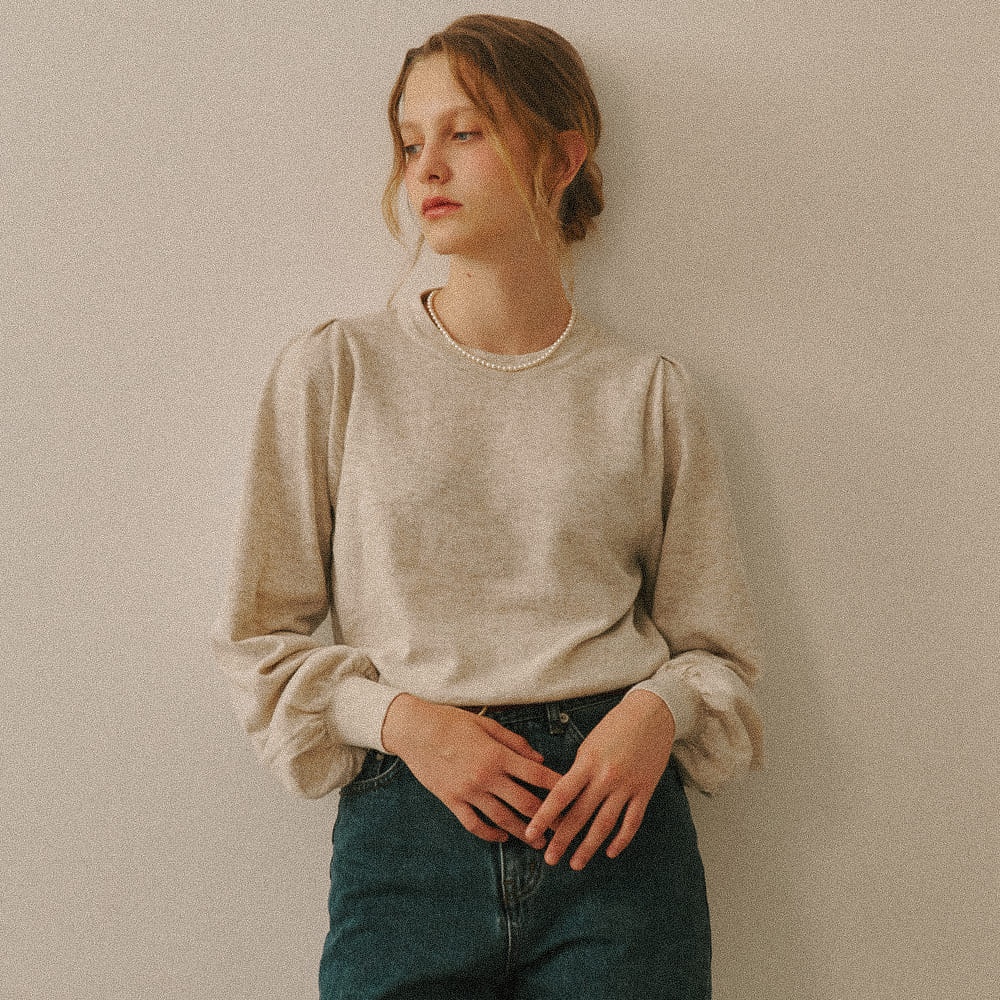 론론 PUFF BALLOON SLEEVE KNIT OATMEAL - 위시버킷