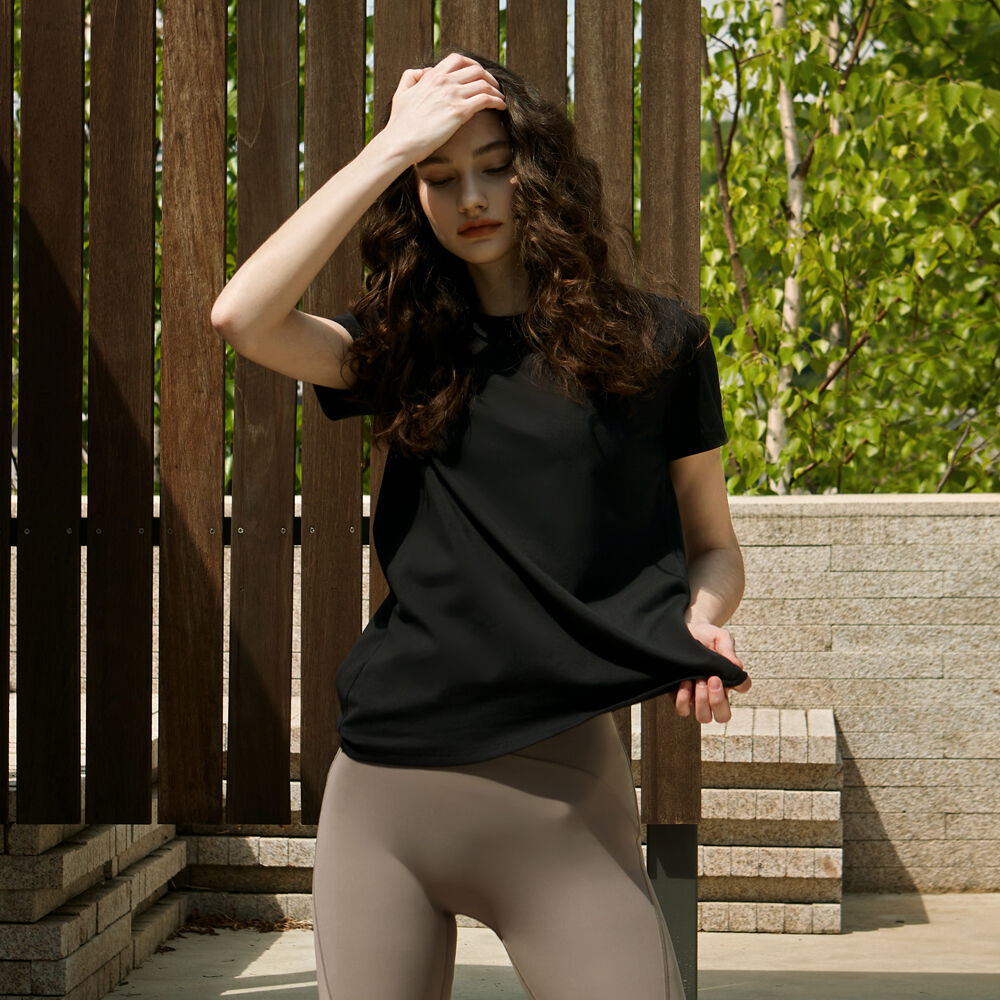 데비웨어 여성 요가복 DEVI-T0084-블랙 필라테스 웨던 데일리 숏 슬리브 - 위시버킷