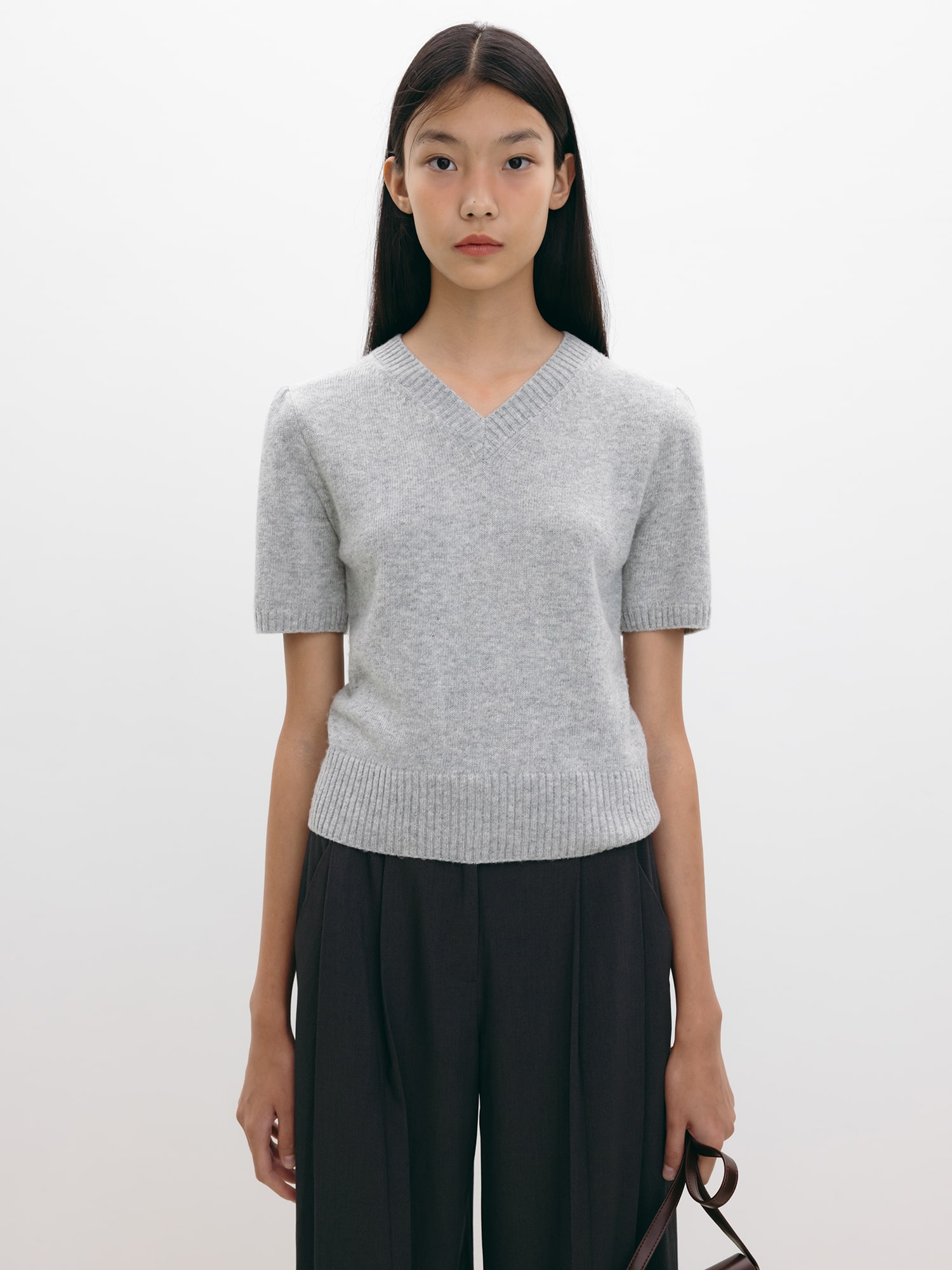 에잇세컨즈 [ESSENCORE] 퍼프 슬리브 니트 - 그레이 - 위시버킷