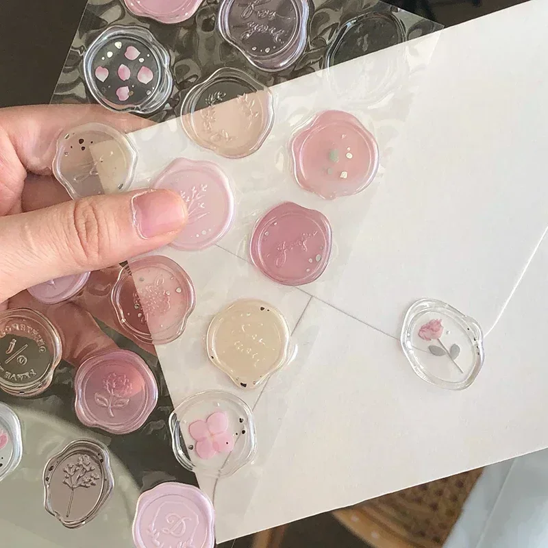 빈티지 왁스 씰 스탬프 스티커 스크랩북 Diy 저널 플래너 장식 한국 문구 귀여운 봉투 씰링 태그 18 개 위시버킷