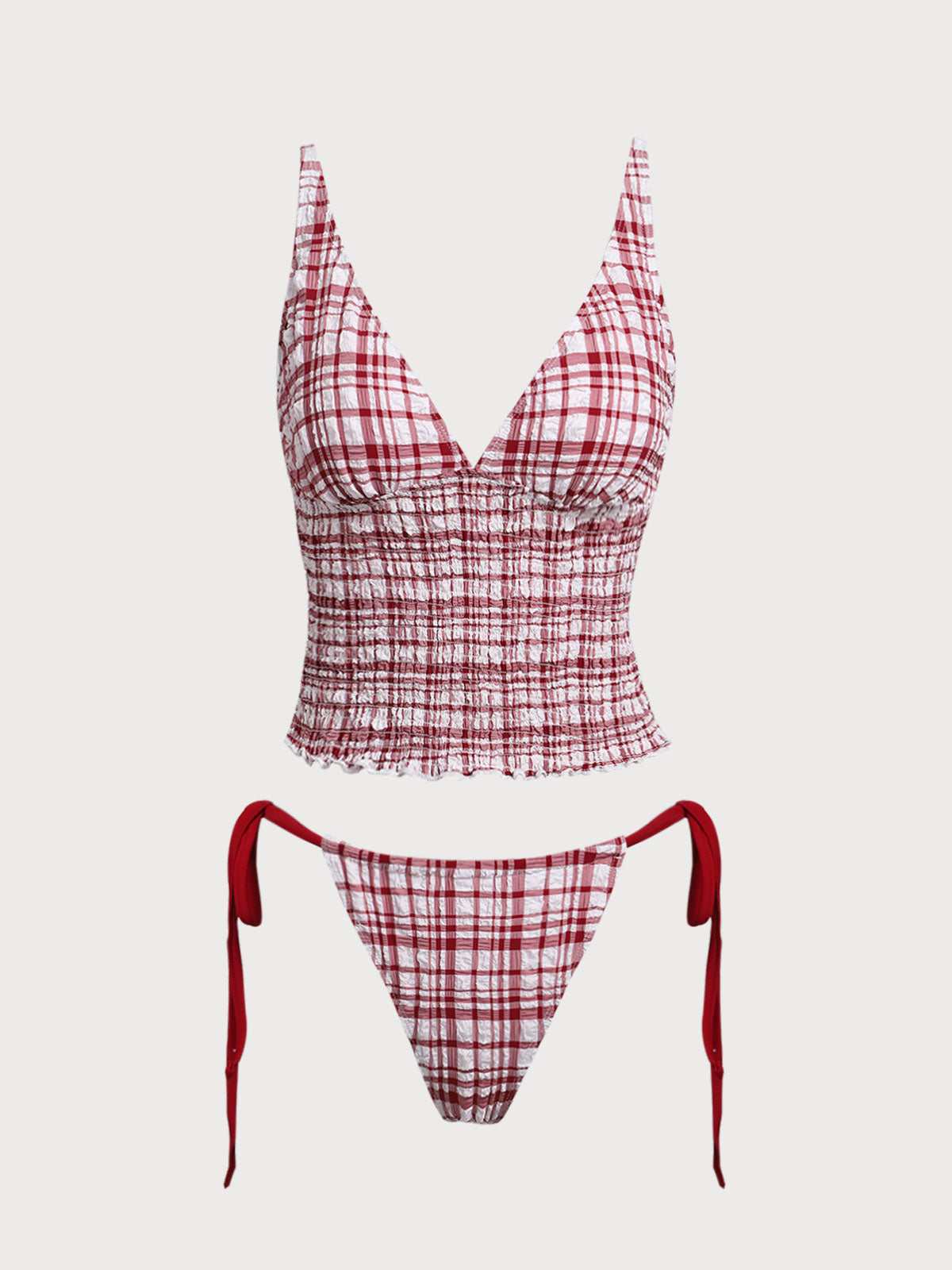 SAMIOL Red Plaid Ruched Tankini Swimsuit - 위시버킷