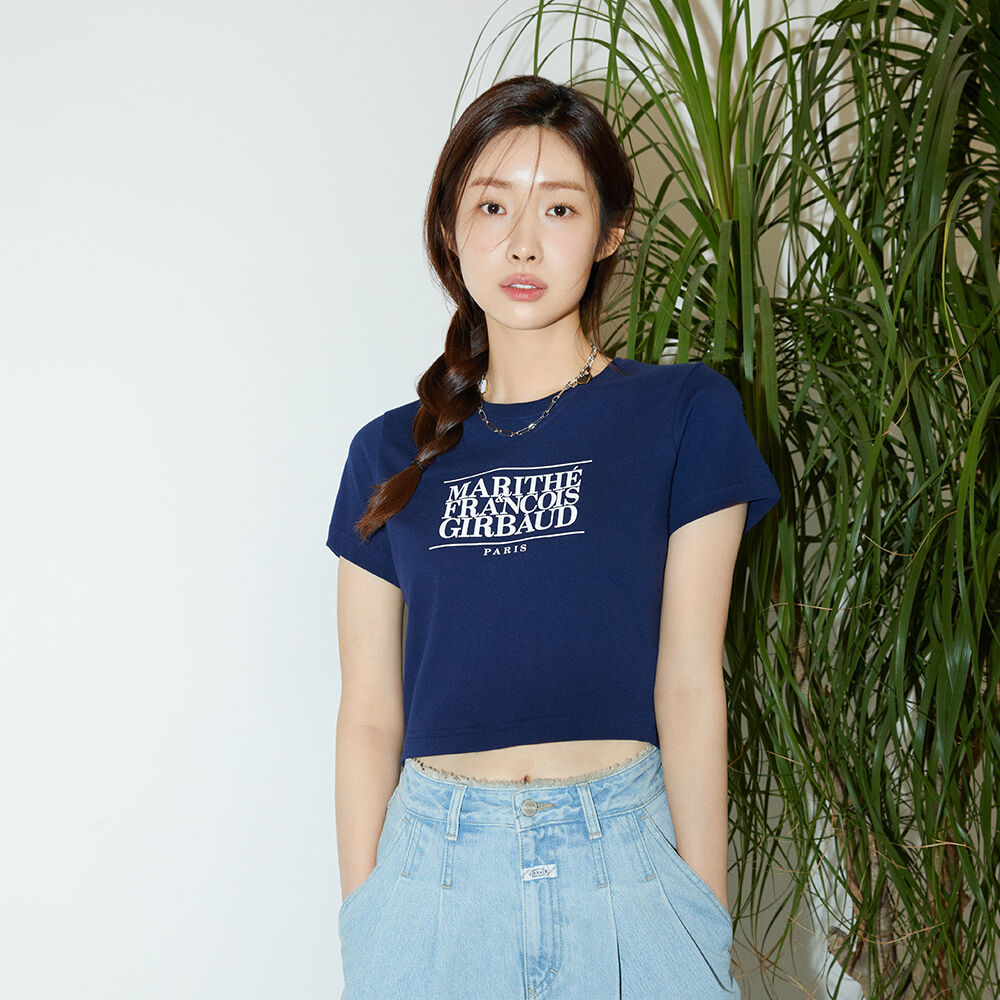 마리떼 W CLASSIC LOGO CROP TEE navy - 위시버킷
