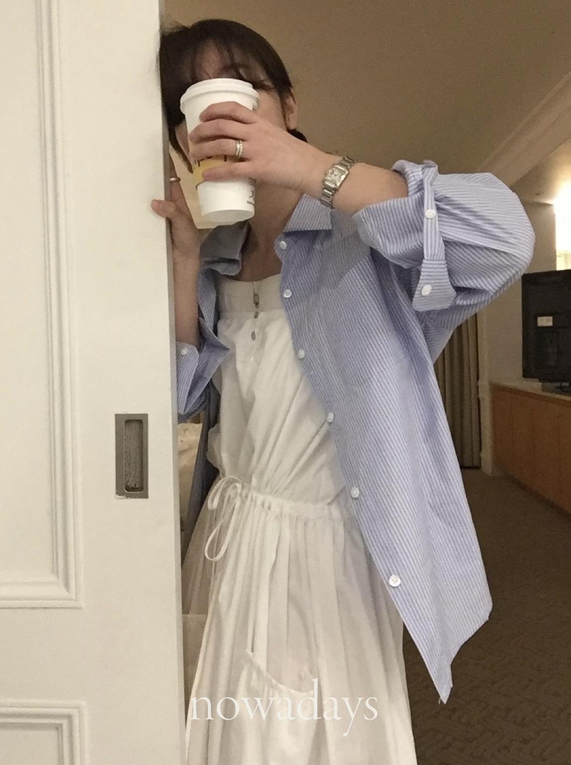 나우어데이즈 carol 캐롤 브루클린 셔츠 긴팔 카라 스트라이프 남방 (2col) - 위시버킷