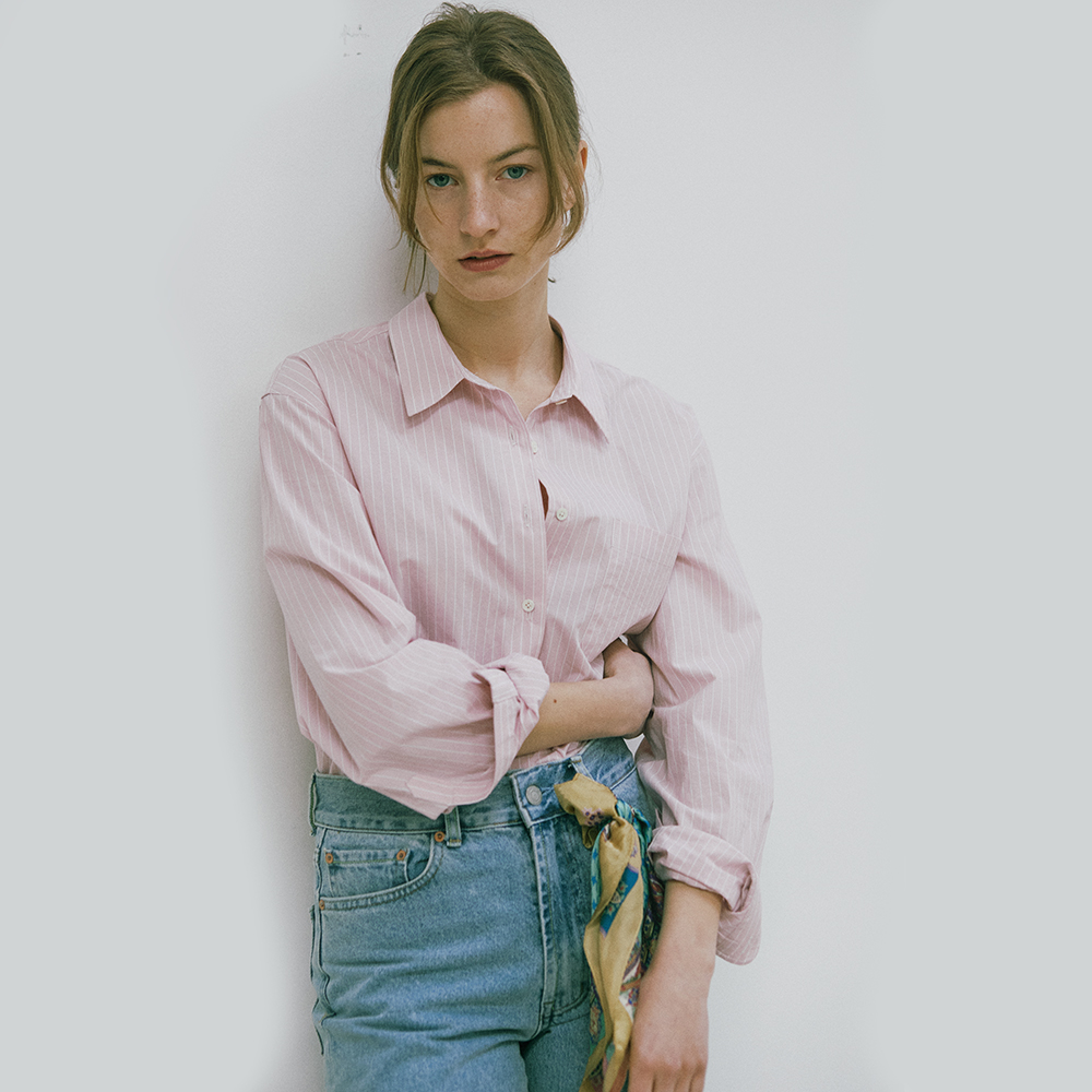 토마스모어 TE1-SH03 레인 스트라이프 셔츠-핑크바오 - 위시버킷