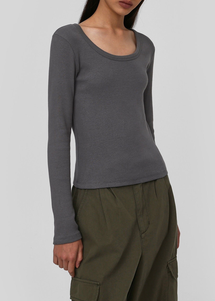 블랙업 [B-BASIC] 와이드 유넥 골지 긴팔티 (2SIZE) - 위시버킷