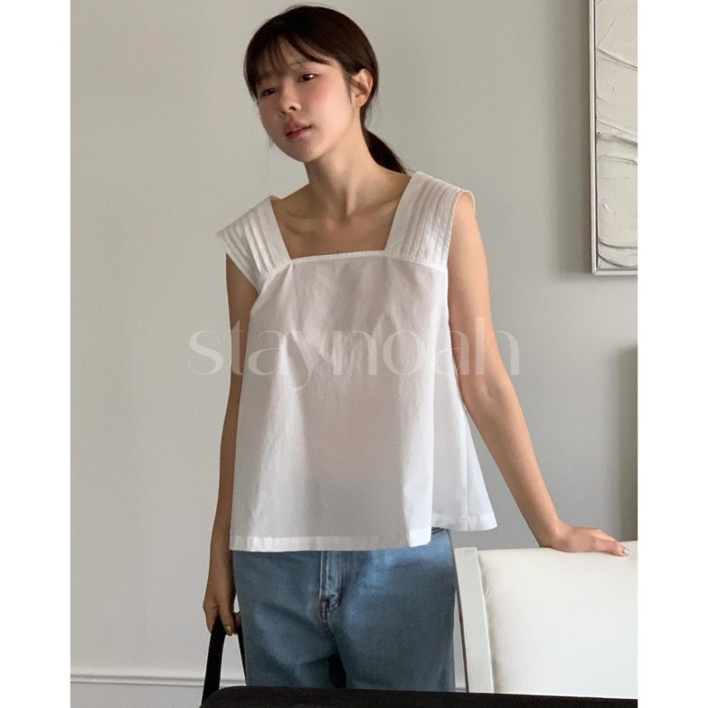 스테이노아 jinsim 진심 핀턱 나시 블라우스 스퀘어넥 투웨이 bl (3c) - 위시버킷