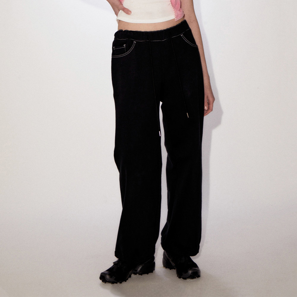레스트앤레크리에이션 RR LOGO STITCH HEAVYWEIGHT PANTS (BLACK) - 위시버킷
