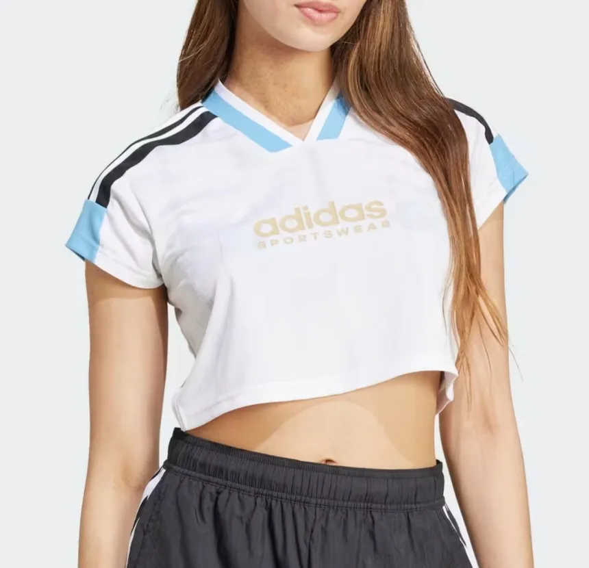 크로켓 아디다스 티로컷 삼선 크롭 져지 반팔티 화이트 라이트 블루 IZ2083 - 위시버킷