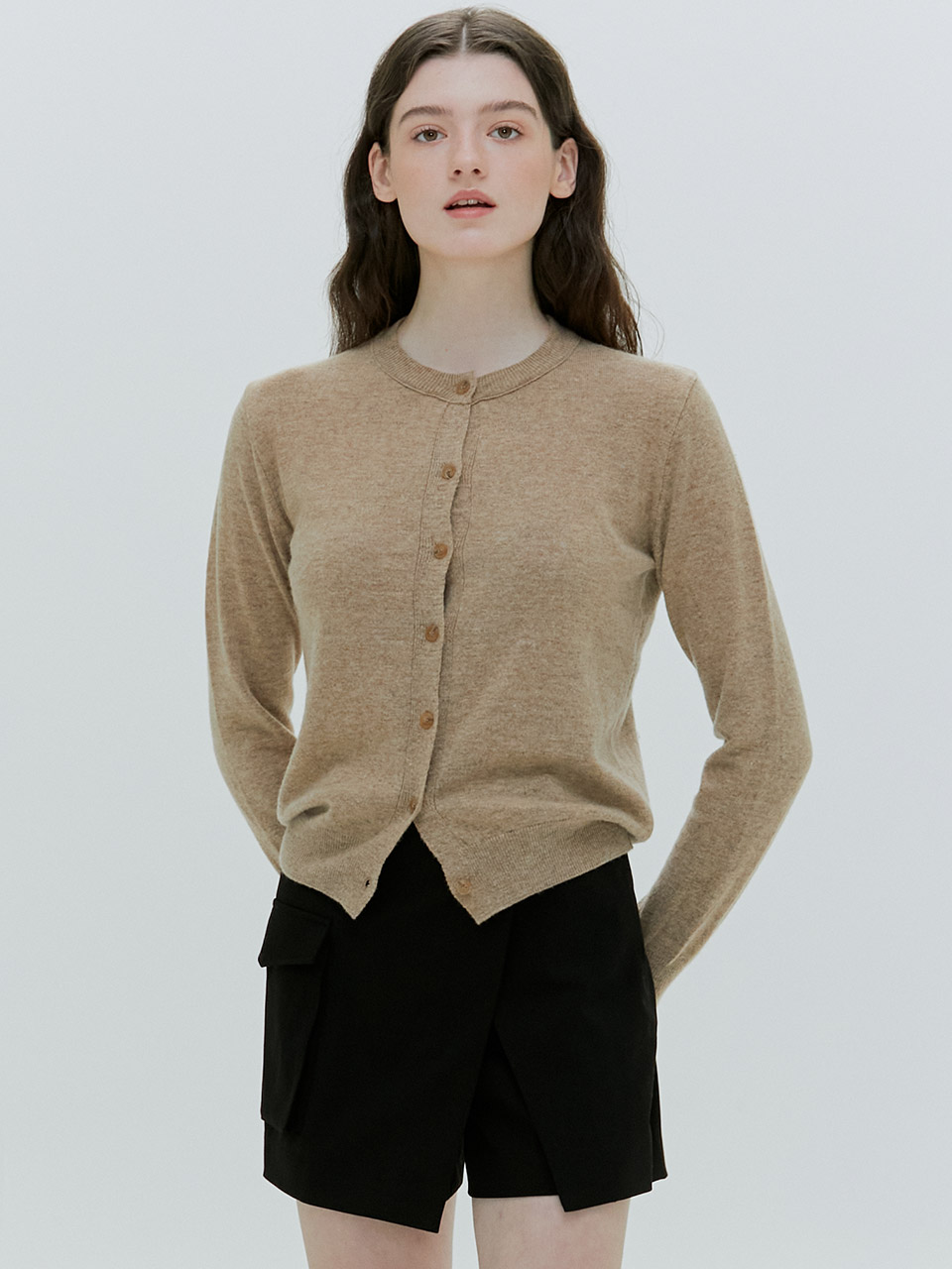하시 CASHMERE ROUND NECK KNIT CARDIGAN [3COLOR] - 위시버킷
