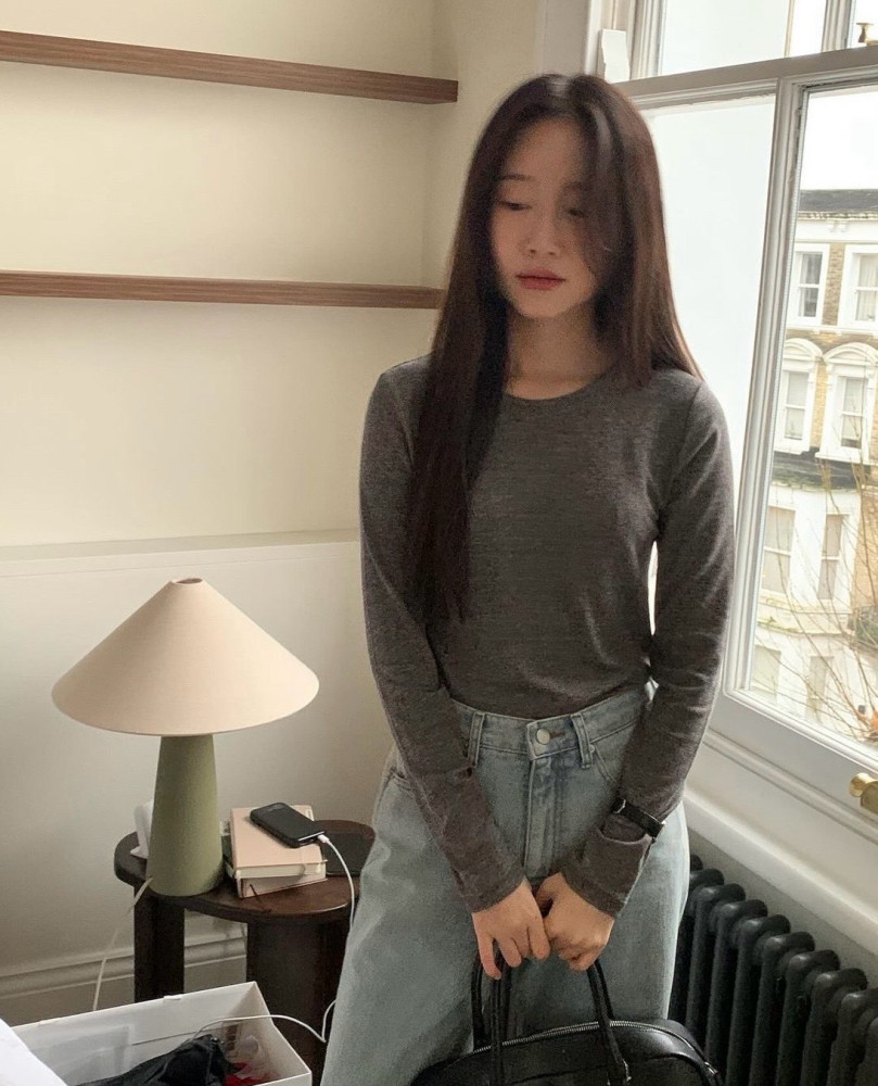 진심 jinsim 진심 드리스 라운드 티셔츠 울 텐셀 긴팔 데일리 t (5col) - 위시버킷