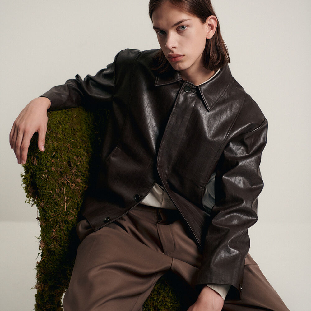 르마드 비건 레더 절개 자켓 - 브라운 - 위시버킷