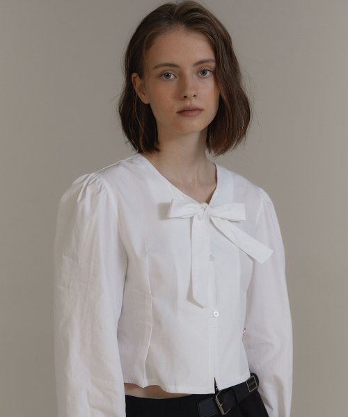 아노에틱 ANC CROP RIBBON BLOUSE_WHITE - 위시버킷