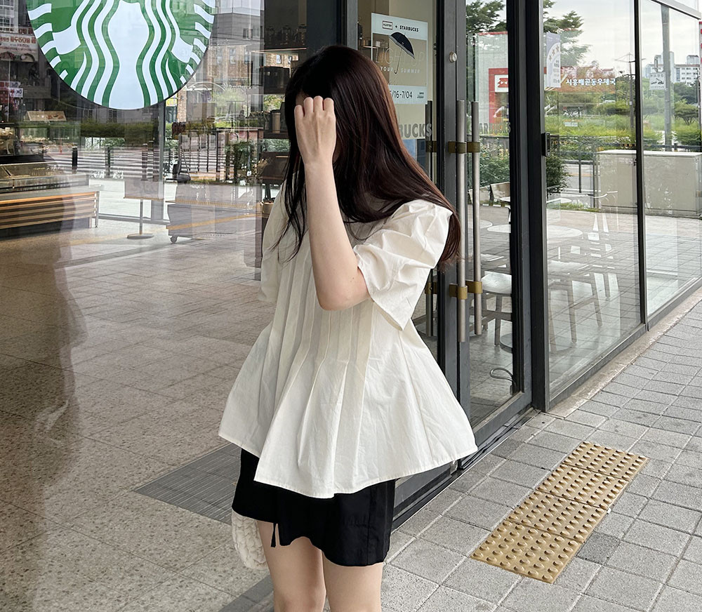 린드 전컬러 당일) basket 바스켓 핀턱 퍼프 마론 블라우스 (2col) - 위시버킷