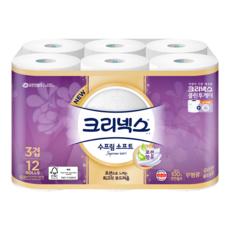 크리넥스 크리넥스 수프림 소프트 천연펄프 3겹 화장지 27m, 12개입, 1개 - 위시버킷