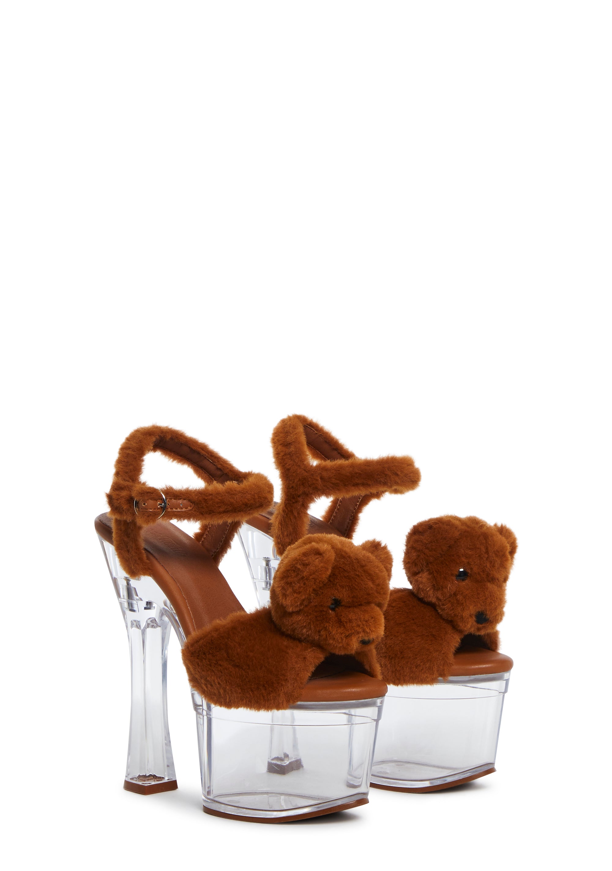 슈가스릴즈 Plush Paws Platform Heels - Brown - BROWN / US 5 - 위시버킷