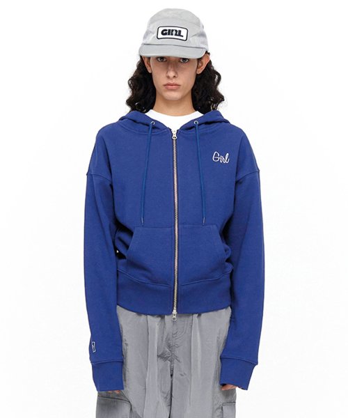 걸 GIRL TYPO LOGO HOODIE ZIPUP blue - 위시버킷