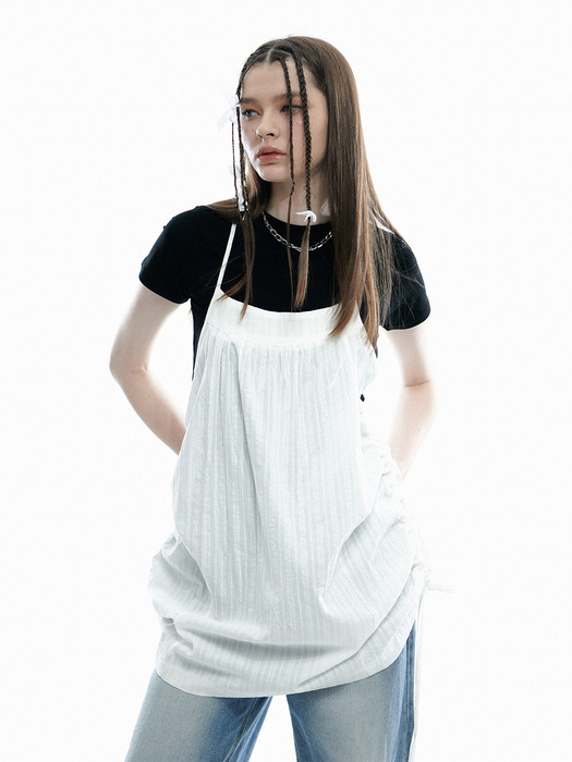 썸플레이스 Layered String Shirring Sleeveless Mini One Piece [Ivory] - 위시버킷