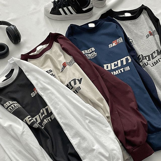 하이쭈 (Y2K/힙스트릿) 벨로배색나그랑맨투맨티 (4color) - 위시버킷