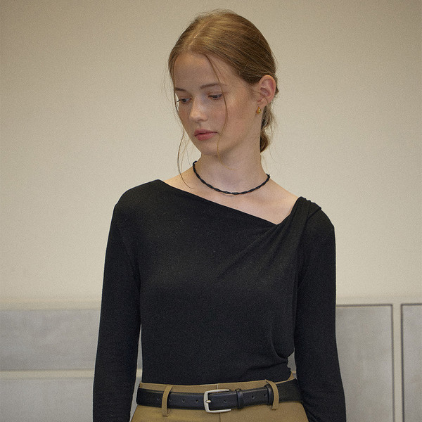 하우스오브폰드 Wool Twisted shirring t shirt (Black) - 위시버킷