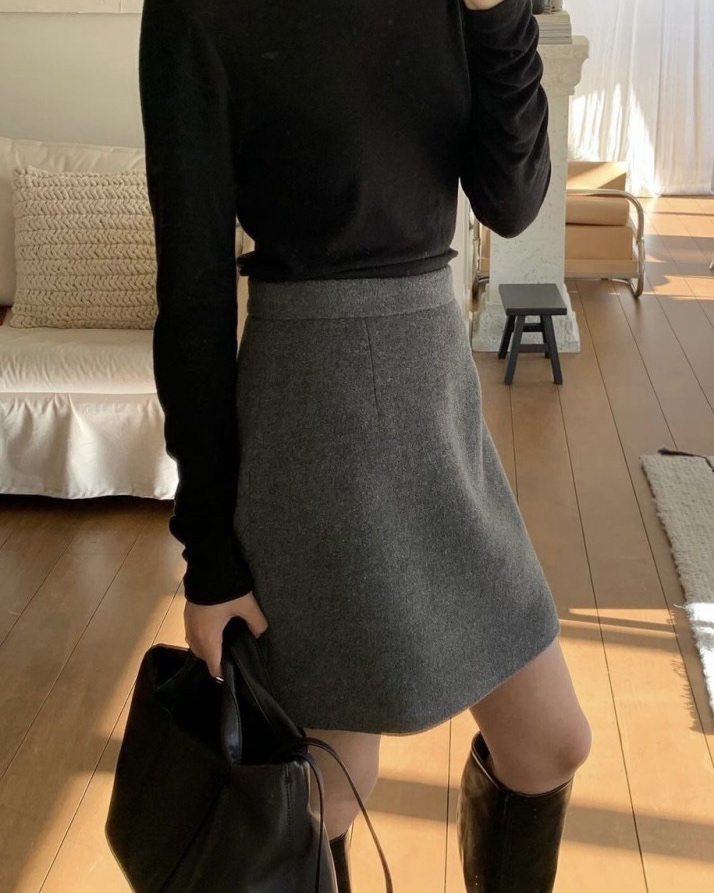 진심 Jinsim 진심 파일로 울 스커트 에이라인 미니 미디 2color - 위시버킷