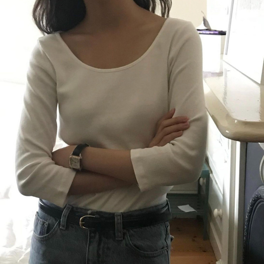 뷰클래 [당일 아이 검] 진심 jinsim 에버 투웨이티 보트넥 라운드 앞뒤착용 이너티셔츠 3color - 위시버킷