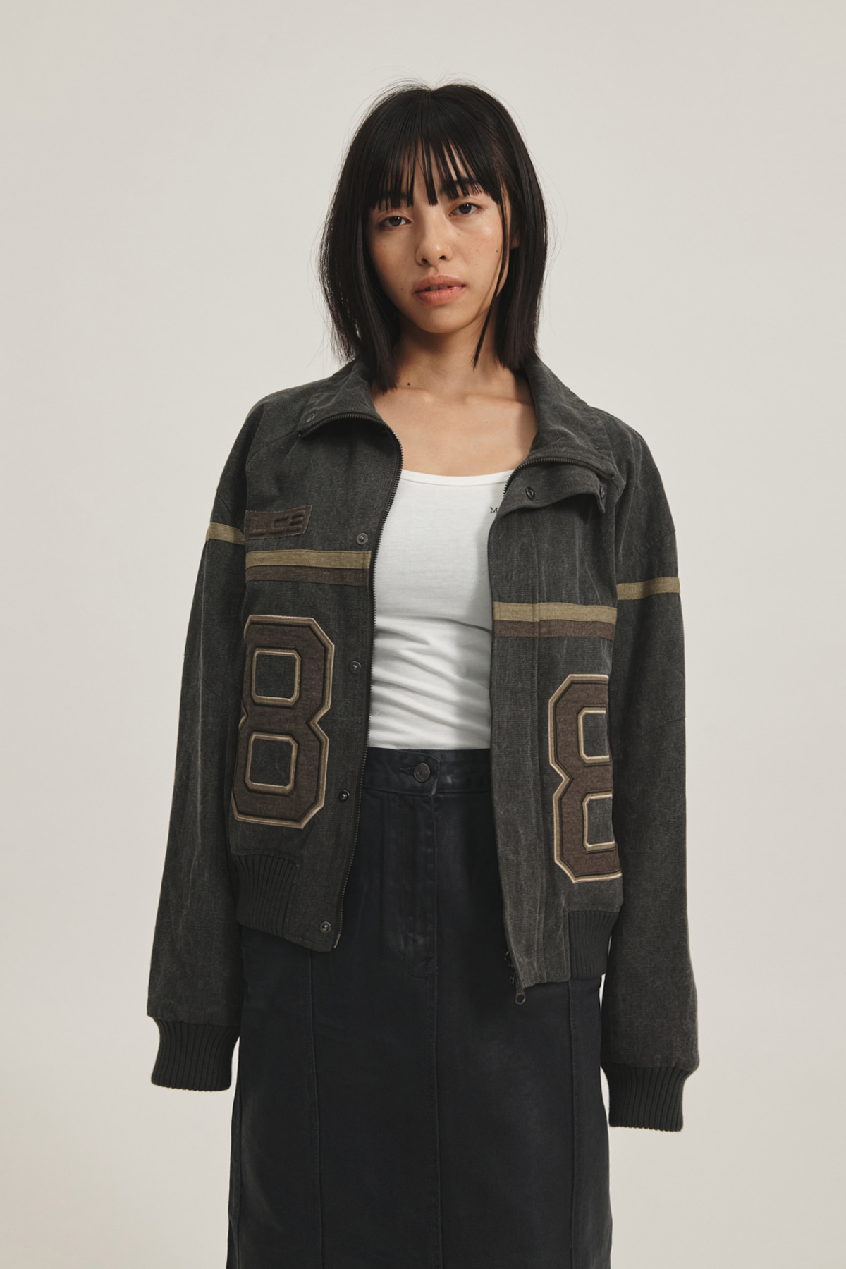 마뗑킴 Peaches COTTON RACING JUMPER FOR WOMEN IN CHARCOAL - 위시버킷