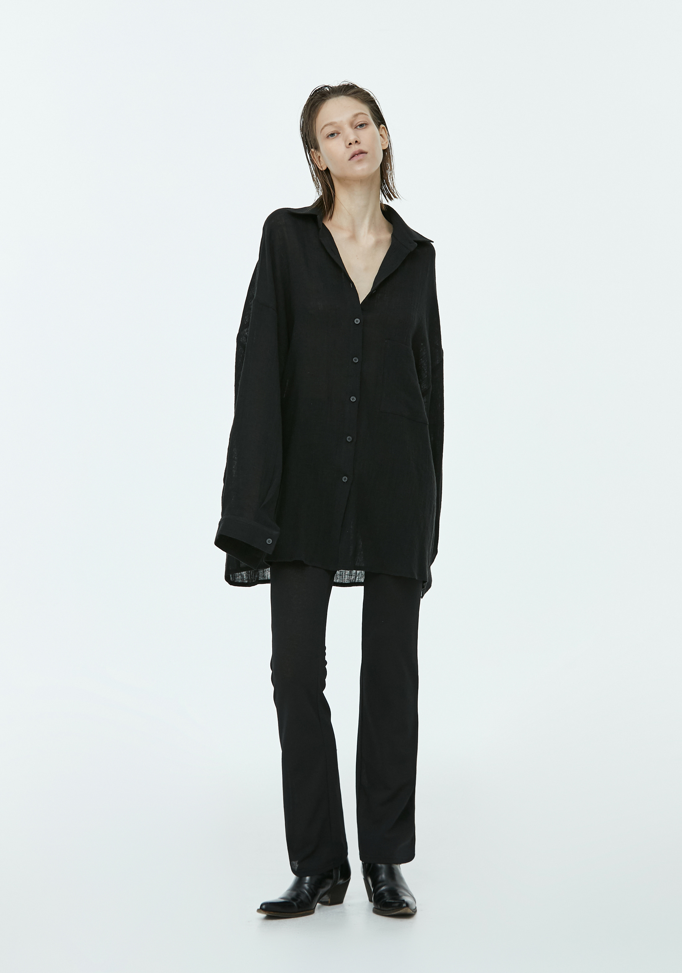 아무 코리아 SS21 UNISEX AMU SIGNATURE LINEN SHIRT #BLACK [자사몰 혜택 20%] - 위시버킷
