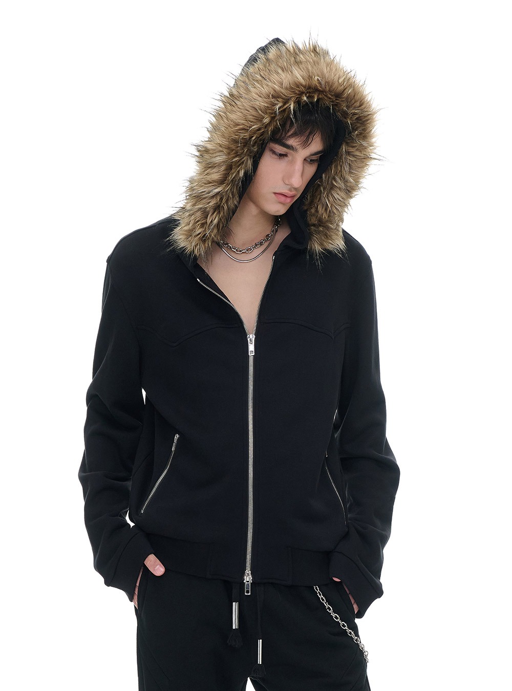 비엑세스 [TERRAINCOGNITA] Fur Hood Zip-Up Hoodie - 위시버킷
