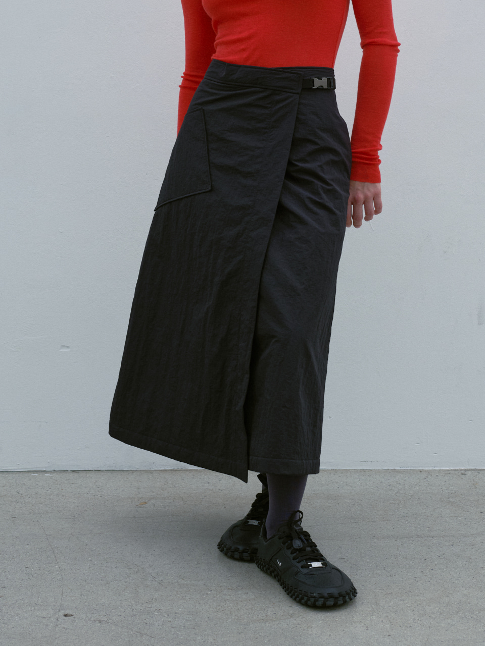 아코크 Padded Wrap Skirt_Black - 위시버킷