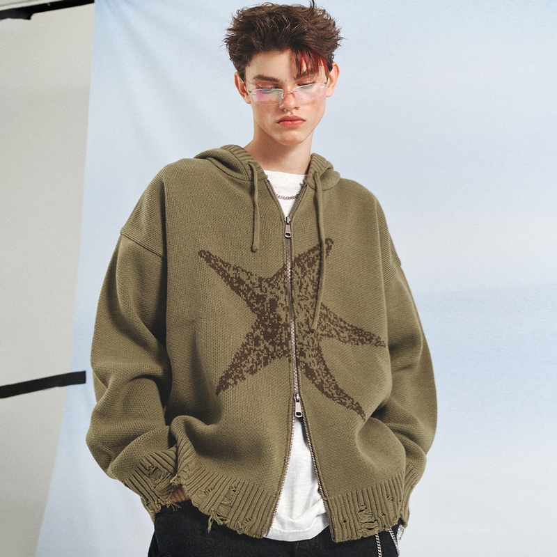 메인부스 Starfish Hood Zip-Up Sweater(KHAKI) - 위시버킷