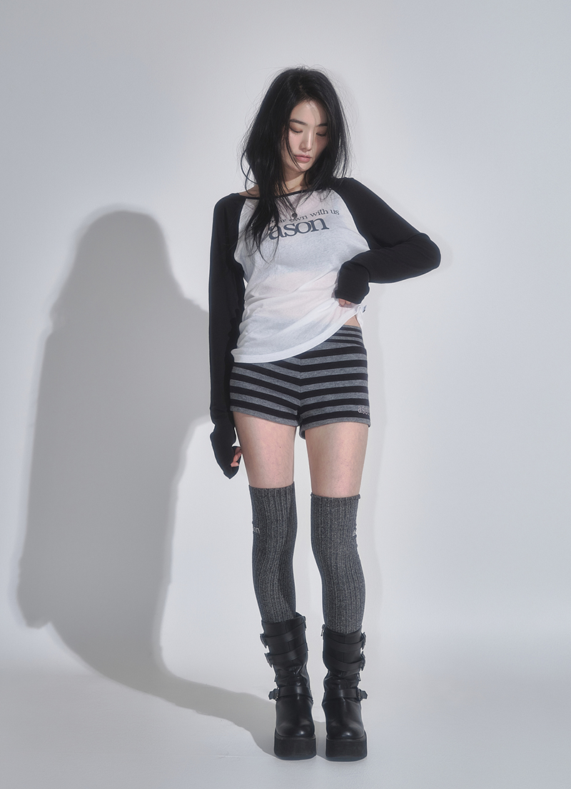 애즈온 GEM MICRO SHORTS / STRIPE BLACK - 위시버킷