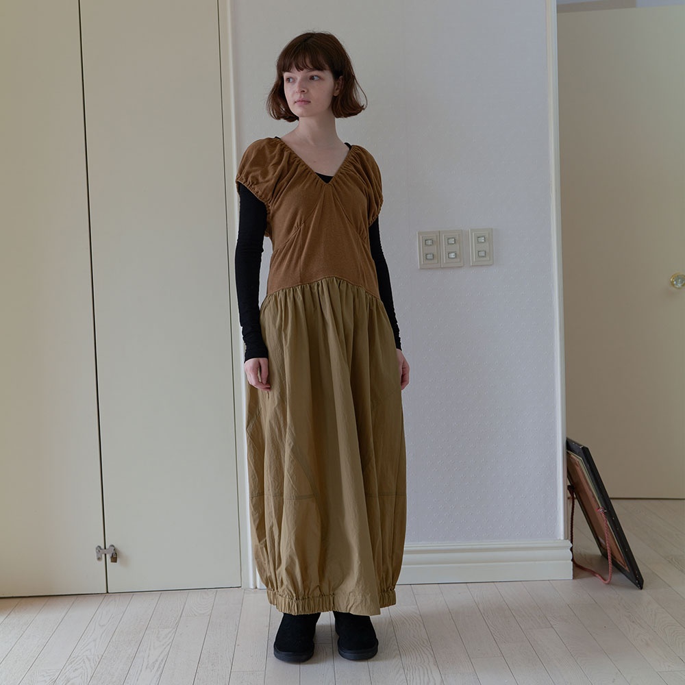 노컨텐츠 18. Mixed shirring band dress _ Brown - 위시버킷