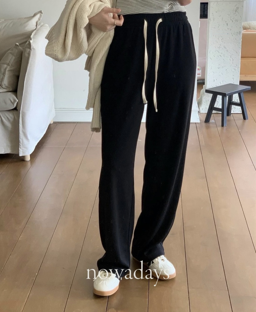 진심 (재진행) jinsim 진심 릴렉스 팬츠 밴딩 스트링 일자 데일리 골지 바지 - 위시버킷