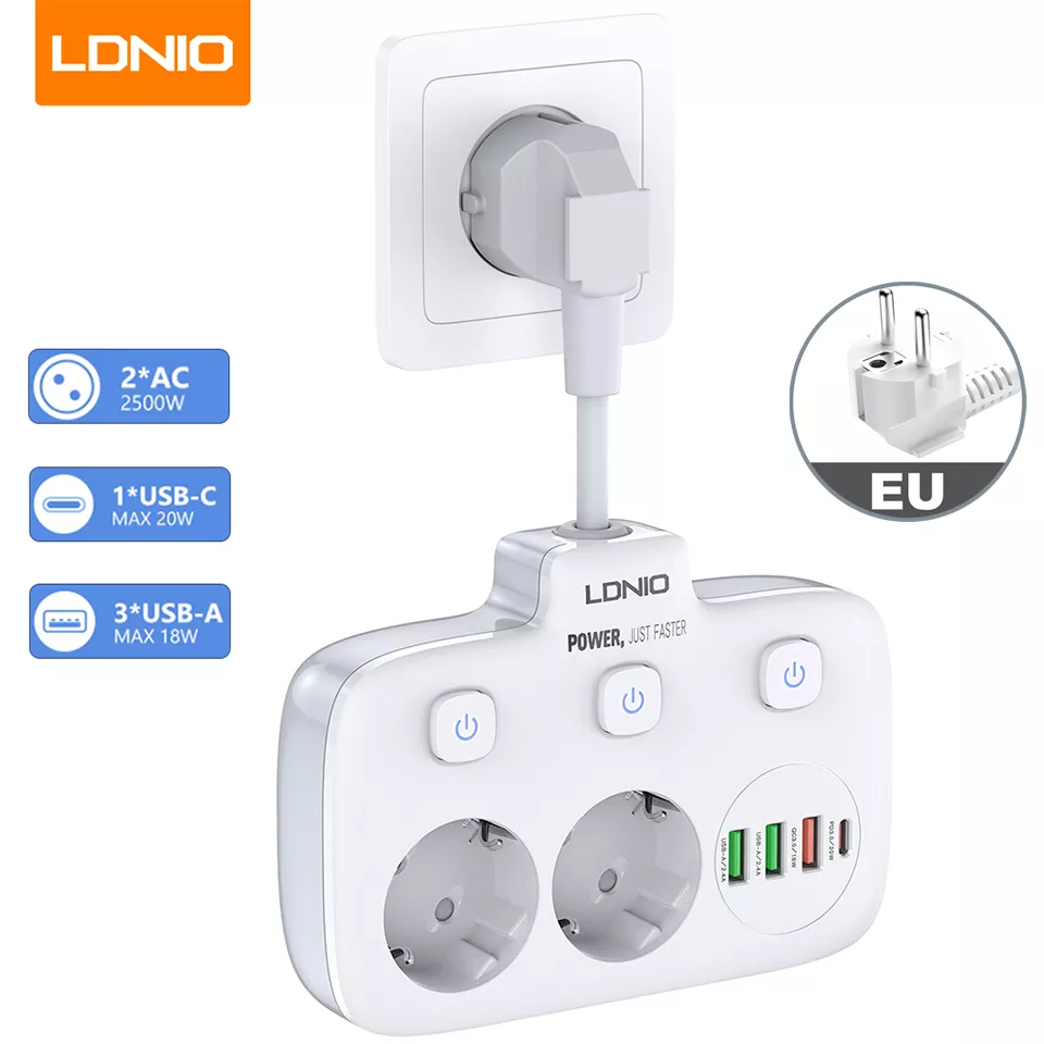 LDNIO Power Strip Multiple European Plug 4 USB Output Electrical Socket ...