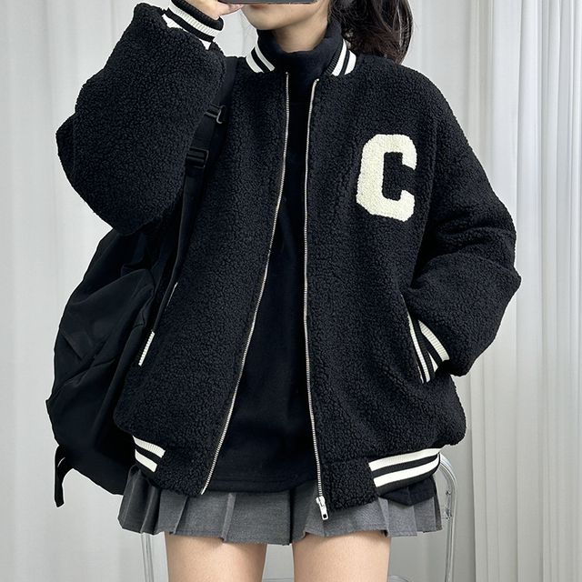 불량소녀 뽀글이 양털 배색 야구 점퍼 핏보장 바시티 자켓 뽀글이 퍼자켓 야구점퍼 학생점퍼 학생자켓 겨울점퍼 겨울야구점퍼 겨울옷 교복점퍼 교복아우터 겨울아우터 양털점퍼