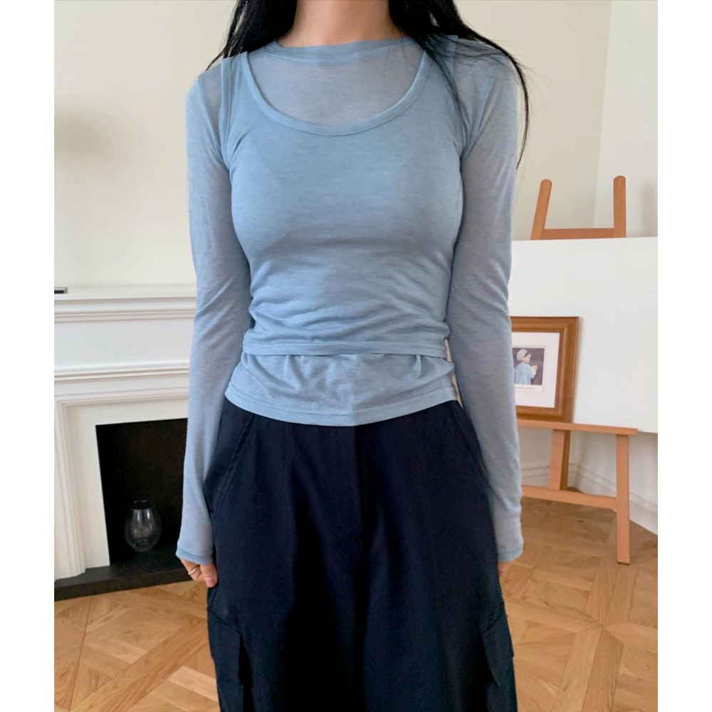 콜드룸 레이어드 슬림 U넥 민소매 긴팔 티셔츠(4col/set) - 위시버킷