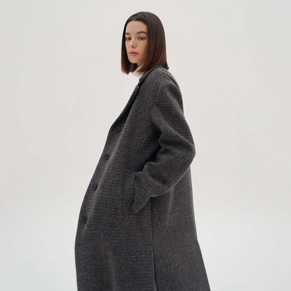 르바 Side-slit Wool Check Coat - Gray - 위시버킷