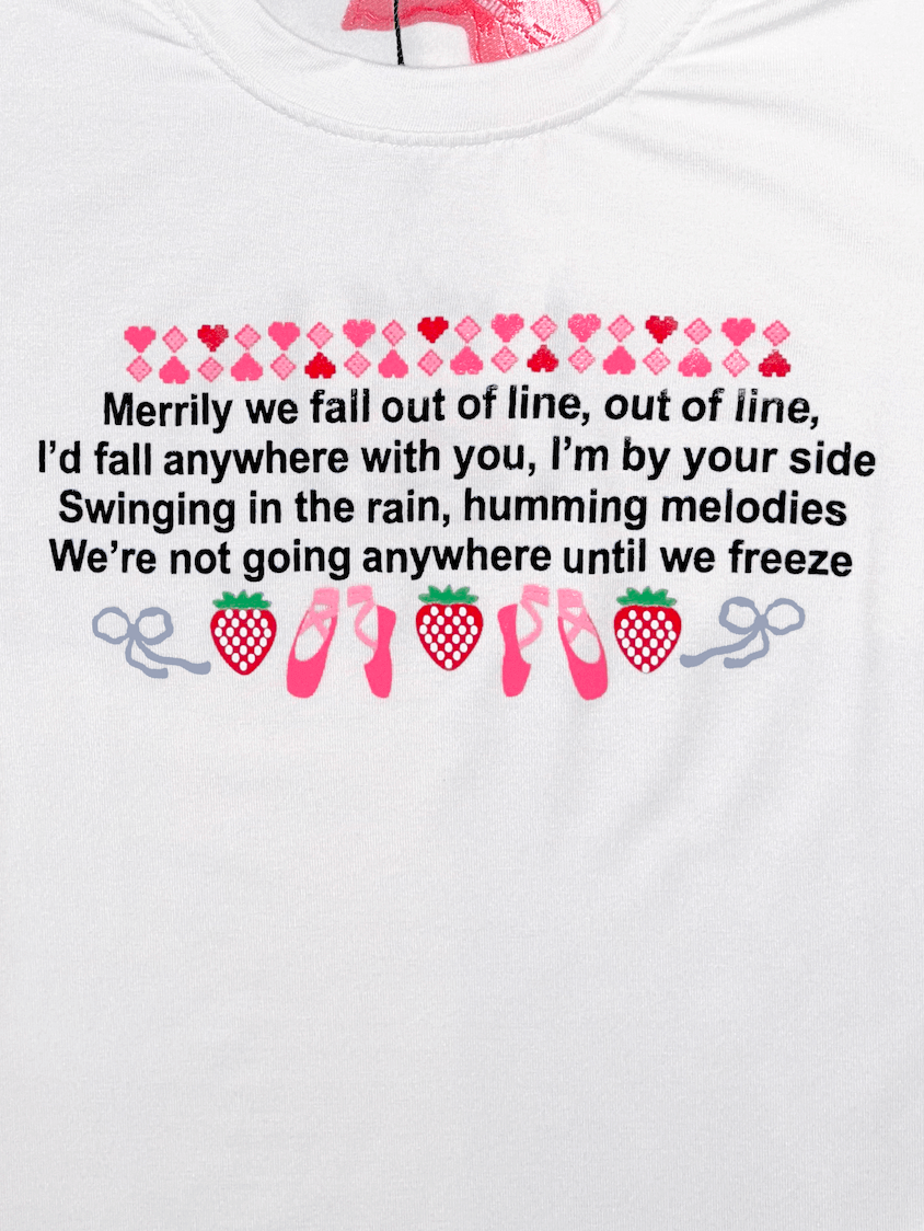 오마이티 MERRILY WE FALL OUT OF LINE BABY TEE - 위시버킷