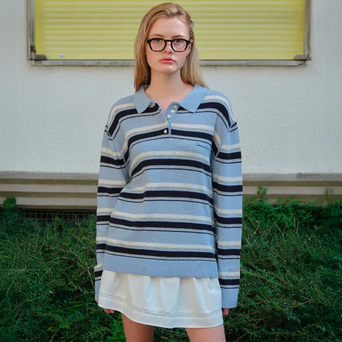 썸웨어버터 Cope Stripe Knit - Light Blue - 위시버킷