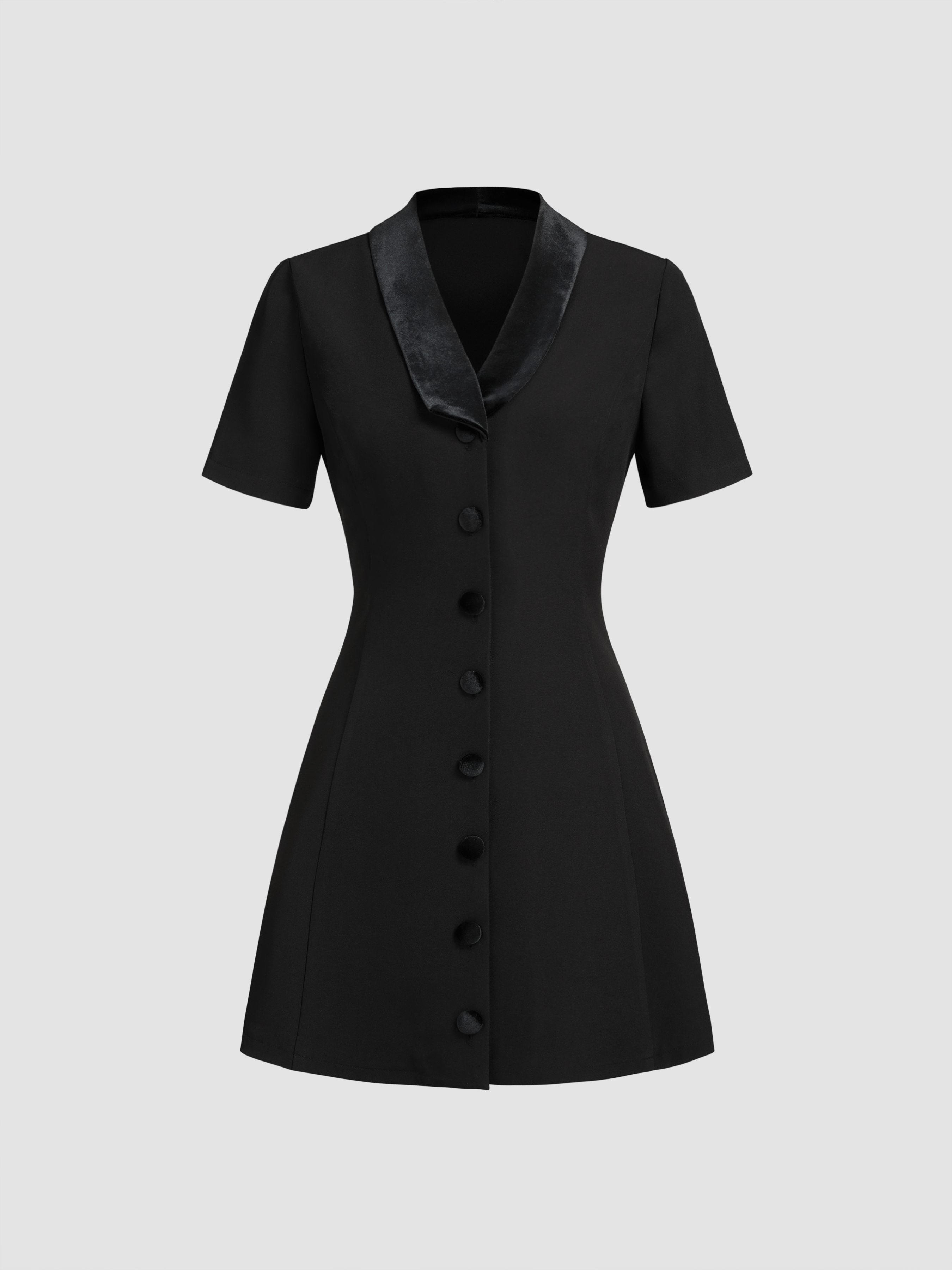 사이다 CIDER Collar Solid Button Short Sleeve Mini Dress - 위시버킷