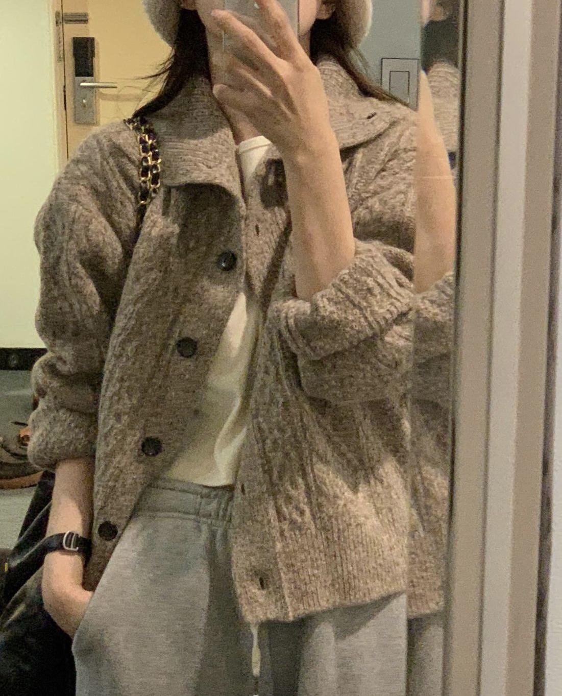 나우어데이즈 objet 오브제 트램프 케이블 울 가디건 울100 카라 꽈배기 니트 cd (3col) - 위시버킷