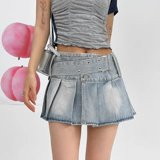 아쿠비클럽 deep sea denim pleats skirt - 위시버킷