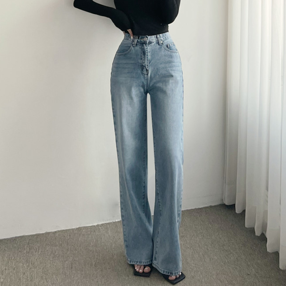 글램핏 숏and롱 S 2xl 와이드 통 연청 바지 하이웨스트 데님 팬츠 위시버킷
