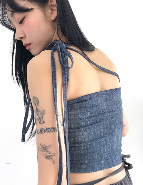 풀풀풀 string denim sleeveless - 위시버킷