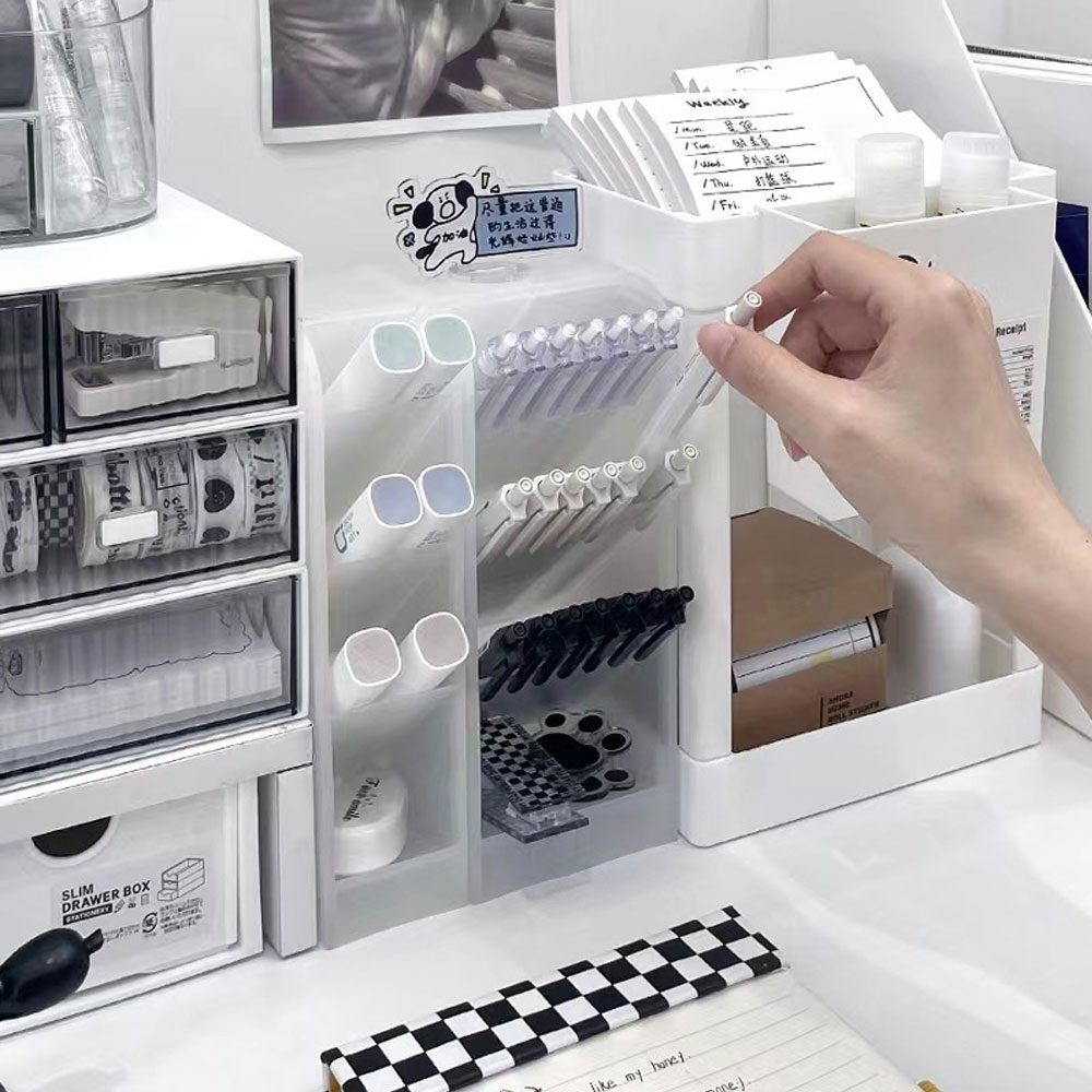 11 4단 사선 연필꽂이 스탠드 사무실 책상 볼펜꽂이 필기구 정리함 책상정리 볼펜 색연필 펜꽂이 필기구수납 생활용품 화장품 브러쉬 정리함 화이트s 화이트s 위시버킷