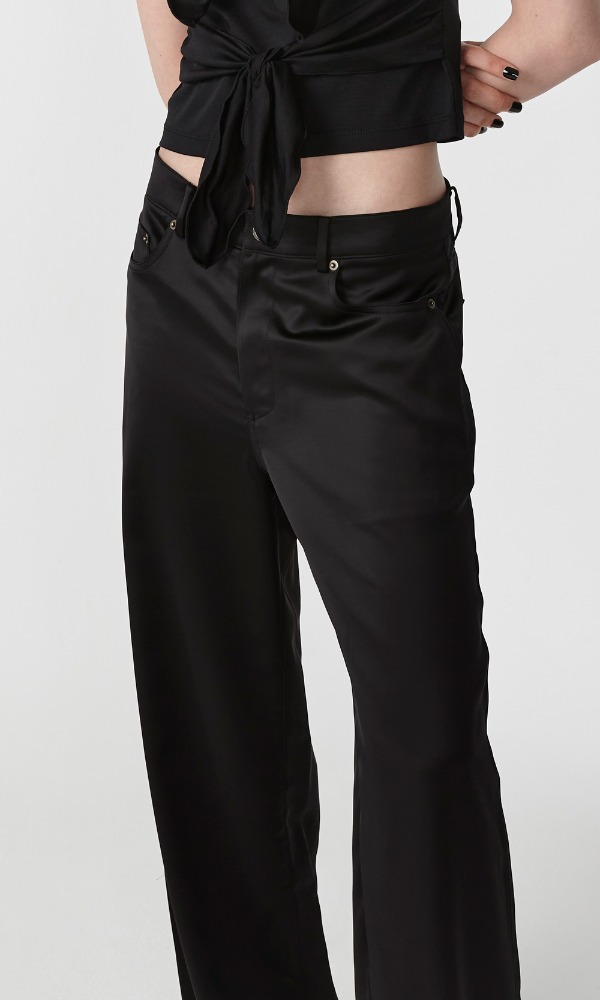 이안조 SATIN MID WAIST LARGE PANT (SATIN BLACK) - 위시버킷