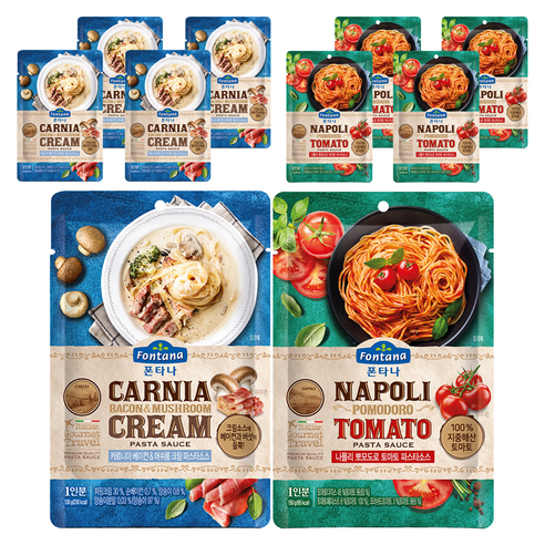 폰타나 폰타나 파스타소스 나폴리 뽀모도로 토마토 150g 5p + 카르니아 베이컨 앤 머쉬룸 크림 130g 5p - 토마토소스 | 쿠팡 - 위시버킷