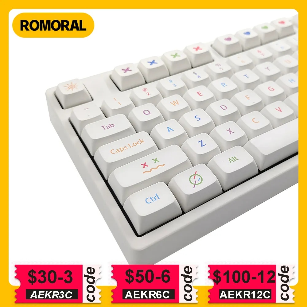 ROMORAL XDA-PBT 염료 승화 키캡, 체리 Mx 스위치용, 맞춤형 키캡, 기계식 키보드, 68 84 89 980 104 ...